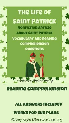 Life of St. Patrick Article Vocabulary & Reading Comprehension ...