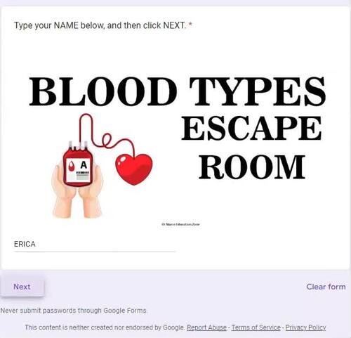 Blood Types Escape Room | Blood Groups Cardiovascular System Activity