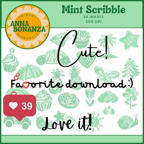 Mint Scribble Doodle Clip Art Pastel Boho Bulletin Board Class Decor ...