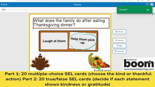 Thanksgiving SEL | Gratitude, Feelings, and Friendship Digital Boom Cards