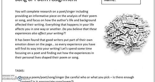 Editable Song Poetry Homework Digital Assignment - Presentation or Essay