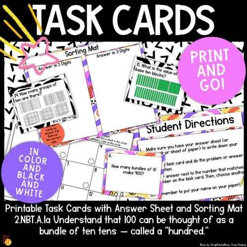 2.NBT.A.1a Low Prep Task Cards and Sorting Mat by Ms K Saves the Day
