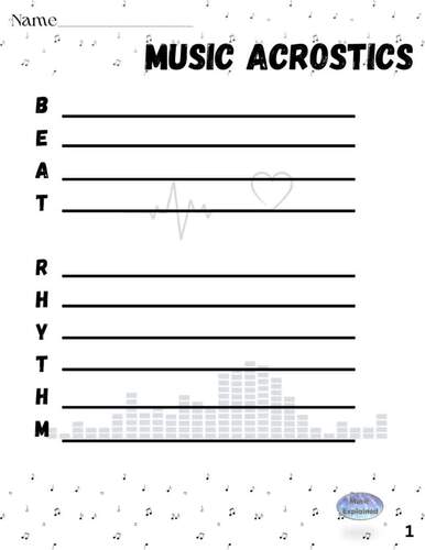 Music Acrostics - Music Theory vocabulary - Music class activity
