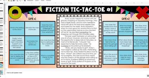 Reading Comprehension Games | Fiction Tic-Tac-Toe *with Digital Reading ...