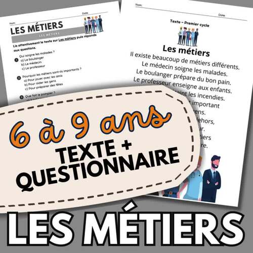 Les métiers – Lecture et compréhension | Jobs Reading Comprehension ...