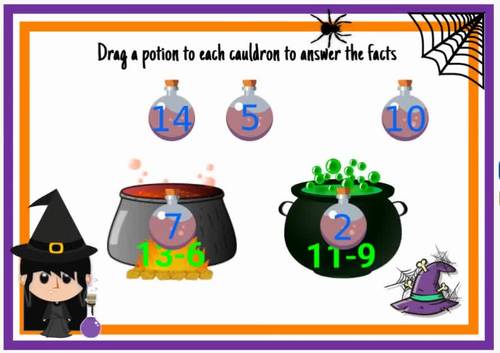 Halloween Math Games Subtraction Facts to 20 Boom Cards 1st Grade Math