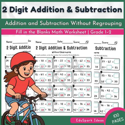 Two Digit Mixed Addition and Subtraction without Regrouping Worksheets