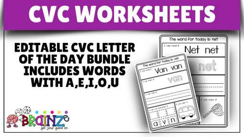 CVC Middle Sounds Letter of the Day Activity Sheets Bundle | Short A, E ...