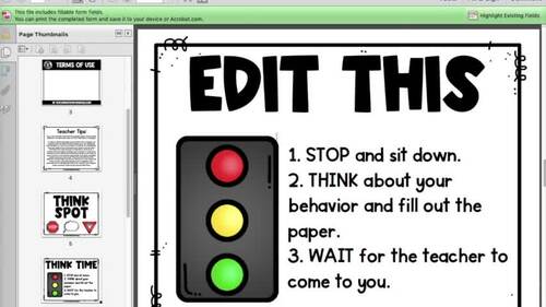 Editable Think Time Sheets and Slideshow PBIS Behavior Reflection