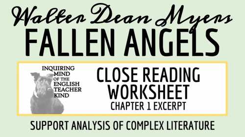 Fallen Angels by Walter Dean Myers Chapter 1 Close Reading Worksheet ...