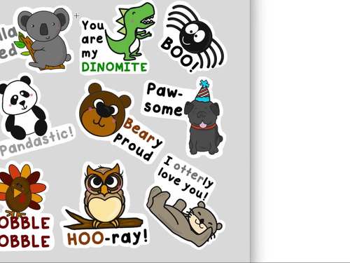 Cute Printable Stickers for Cricut & Cameo (Animal Puns)- give as ...
