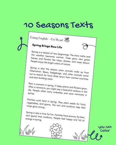 10 Reading Comprehension Texts About Seasons + Questions by Going Languages