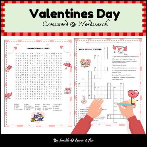 Valentine's Day Crossword & Word Search Valentine Activities 3-5 grade ...