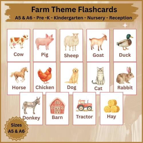 Farm Animals Vocabulary Cards | Preschool Pre-K Kindergarten Flashcards