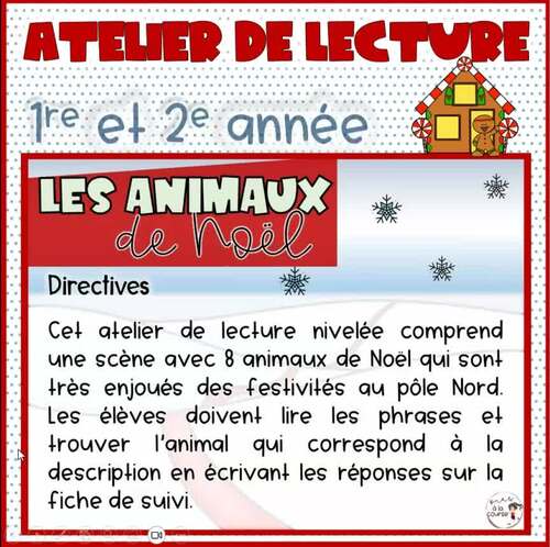 French Christmas Reading Task Cards | Atelier de lecture Animaux de Noël