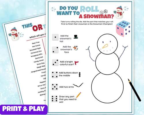 Roll a Snowman Game , Winter Dice Game , Indoor Recess Activity | TPT
