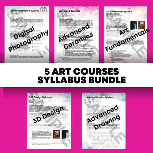 5 ART Course Syllabus BUNDLE for High School or Middle School Art Courses