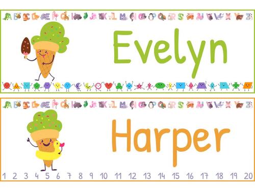 Editable Desk Name Tags for Students: Summer Ice Cream, 30 Designs, 8.5 ...
