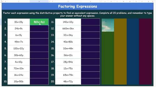 Factoring Expressions Activity Art Picture Mystery Reveal Digital Self ...