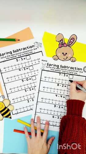 Spring Subtraction with a Number Line Worksheets Kindergarten 1st Grade