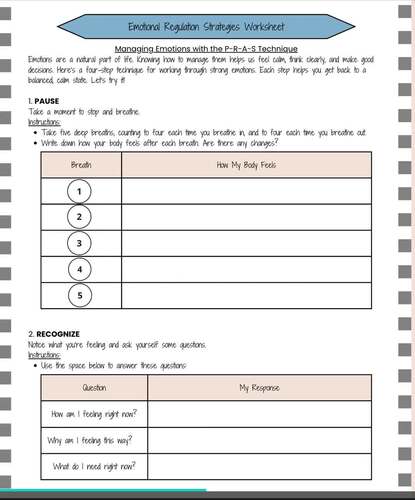 Emotional Regulation Strategies Worksheet for High School | TPT
