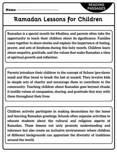 Ramadan & Eid al-Fitr Reading Comprehension Passages and Questions - NO ...