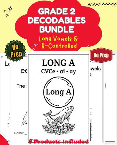 Grade 2 Phonics Decodable Passages Bundle | Long Vowels | No Prep