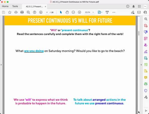 ESL Elementary Lesson: Practise the Present Continuous vs Will for the ...