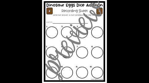 Dinosaur Eggs Math Activity Clip Cards Dice Addition to 12 Task Cards