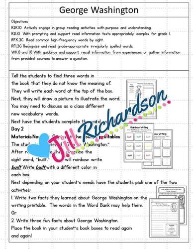 George Washington Emergent Reader ESL Kindergarten First Second Grade ...