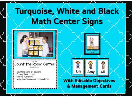 Math Center Signs With Editable Objectives | Center Posters | TPT