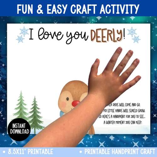 Winter Reindeer Handprint Craft, Preschool Christmas Deer Hand Art ...
