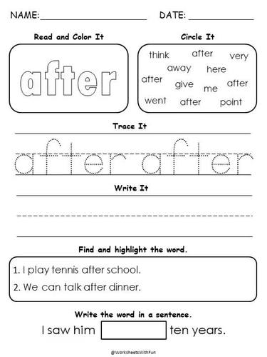 Sight Words Reading, Tracing, Writing Worksheets, Fry 2nd Hundred, T-211