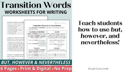 Adult ESL Transition Words Grammar Worksheets for Writing - But & However