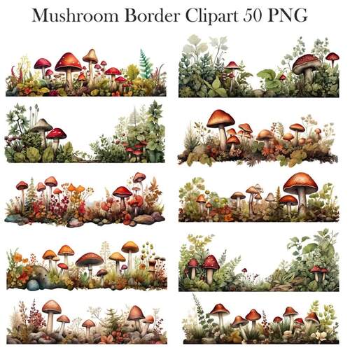 Mushroom Border Clipart by PinkPearly Design | TPT