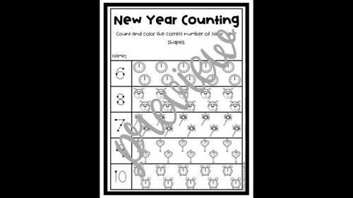NO PREP New Year Count and Color 6-10 for PreK-1st Grade Math Centers
