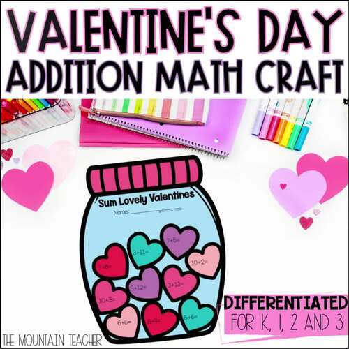 Valentines Day Math Craft and Activity for Fact Fluency and 2 Digit ...