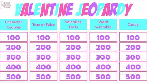 Valentine's Day Jeopardy Game with scoreboard | Valentine's Day