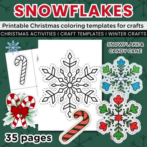 Christmas Snowflake & Candy Cane Coloring Templates for Crafts, Decorations