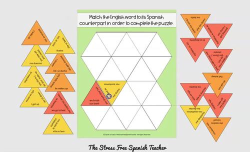 Spanish DIGITAL Puzzles REFLEXIVE VERBS present tense conjugation NO PREP