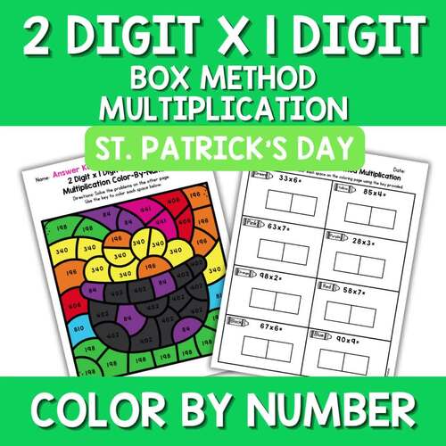 St Patrick's Day Box Method Multiplication Color by Number 2 Digit by 1 ...