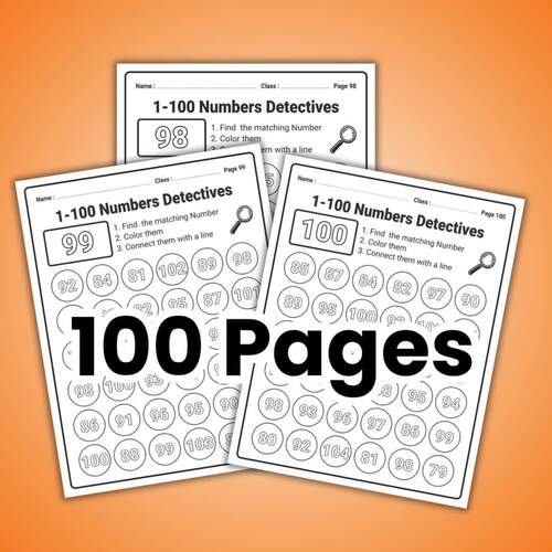 1-100 Numbers Detectives for Pre-K to 3rd Grade - Printable PDF 100 page