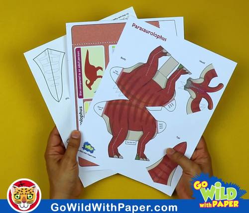Dinosaur Craft Activity | Parasaurolophus 3D Paper Model by Go Wild ...