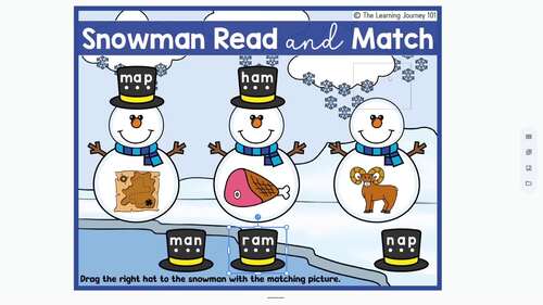 Winter Snowman Blending CVC Words | Read and Match Phonics Digital ...