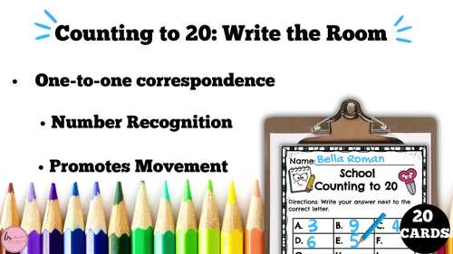 Back to School Math Activity Counting to 20 for Kindergarten : Numbers ...