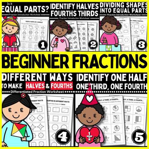 ️ Beginner 2nd 1st Fractions and Partitioning Worksheets Bundle Math ...