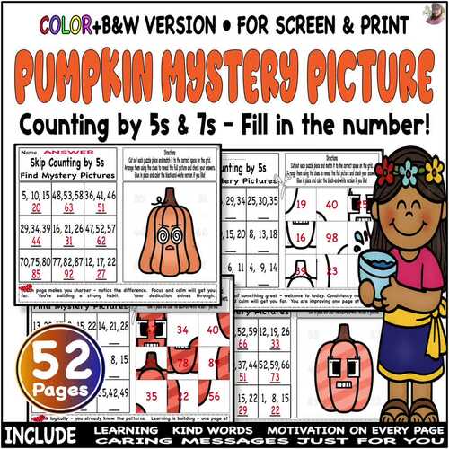 Pumpkin Skip Counting by 5s and 7s Math Mystery Picture Worksheet Engaging.