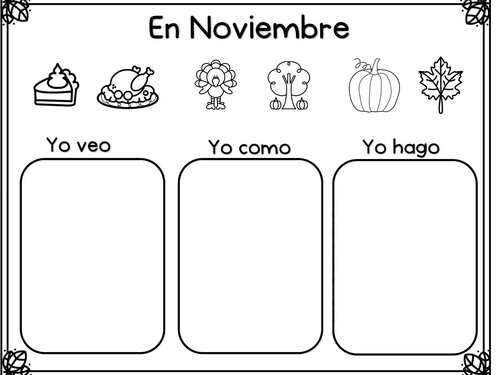Thanksgiving Fun Writing Activity - Spanish by That Bilingual Teacher Jo