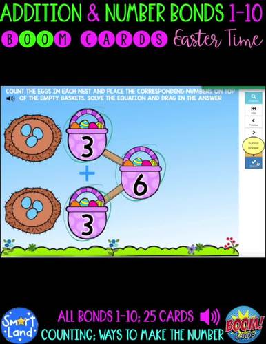 Addition and Number Bonds 1-10_Easter Eggs_Boom Cards™ by Smart Land ...