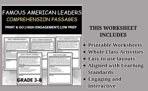 Famous American Leaders Reading Comprehension | 20 Q&A Keys | Grades 3-8